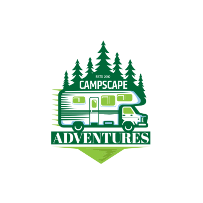illustrative campsite RV and pine trees | Logo Template by LogoDesign.Net