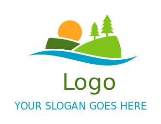 landscape logo abstract landscape with sun trees | Logo Template by ...